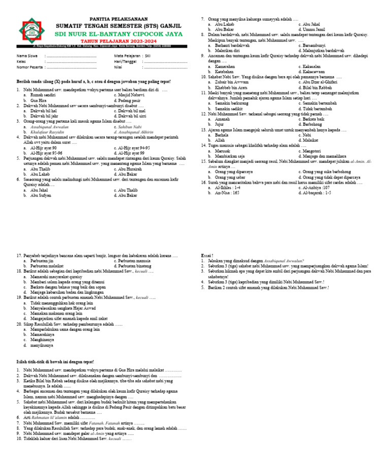 soal STS 1 SKI | PDF