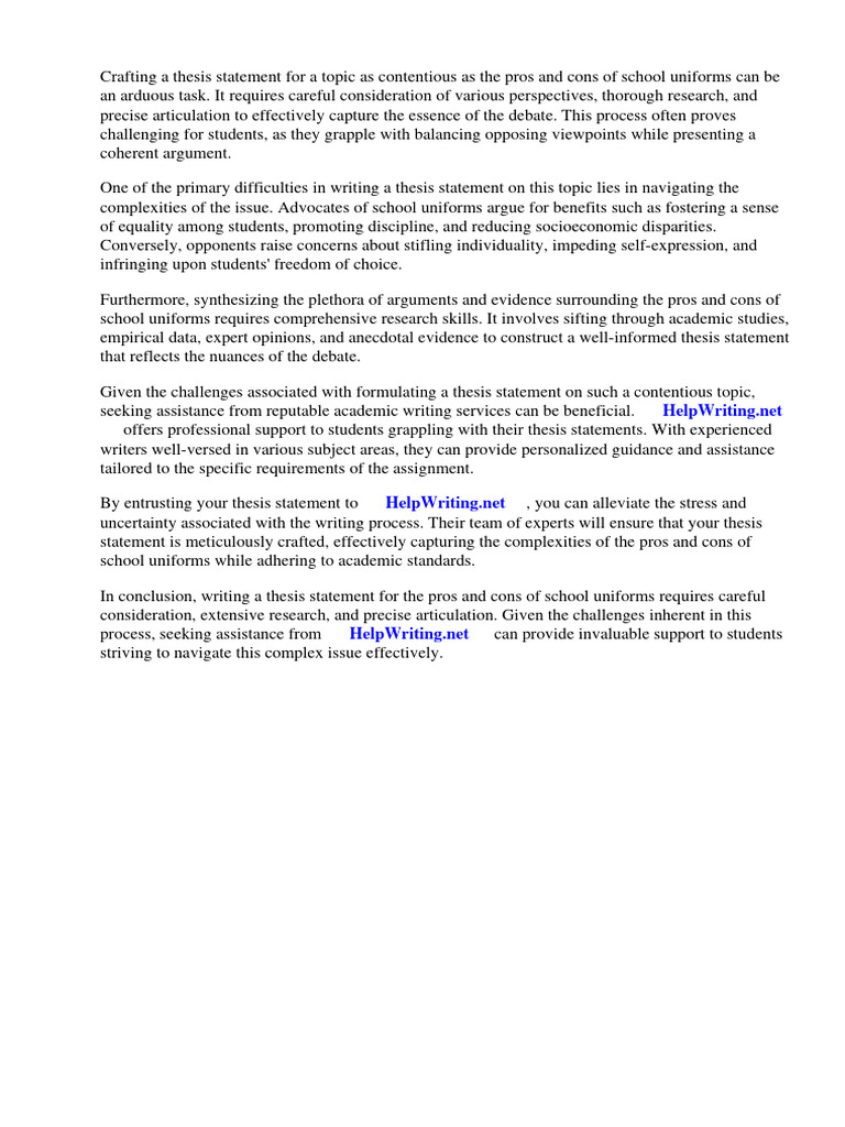 Thesis Statement For Pros and Cons of School Uniforms | PDF | Career & Growth | Social Science