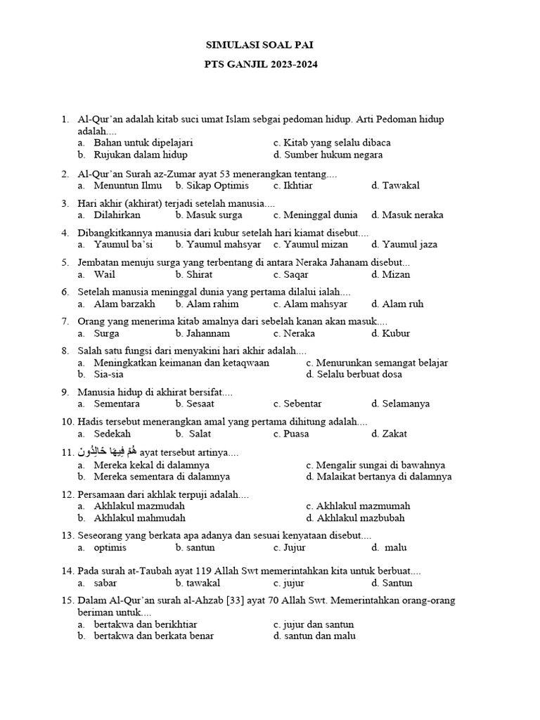 DK - Simulasi Soal PTS Ganjil - Kelas 9 | PDF