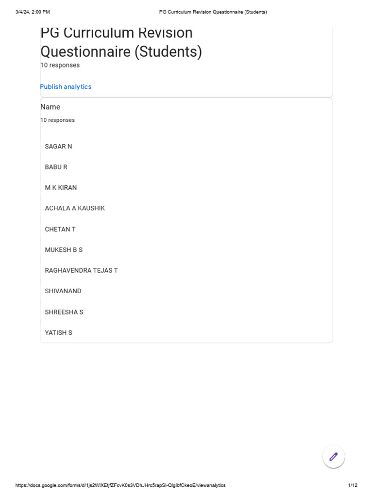 PG Curriculum Revision Questionnaire (Students) | PDF