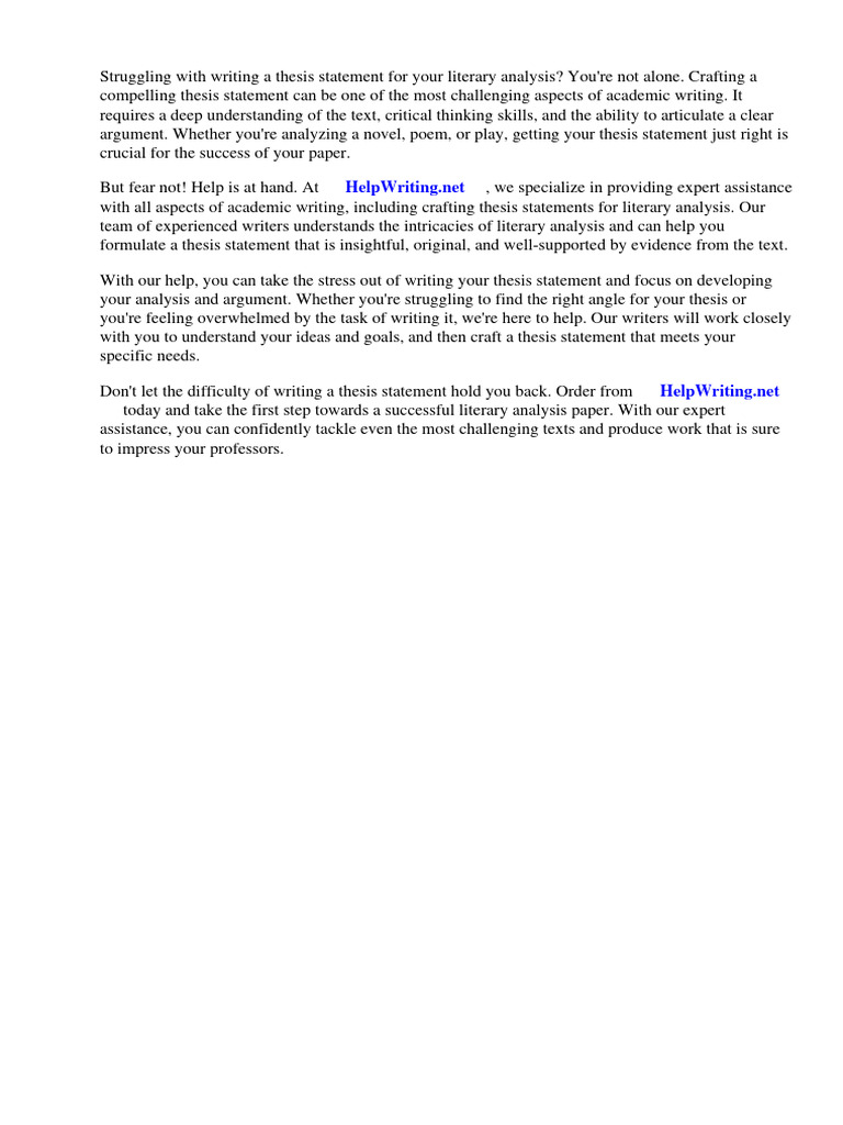 Samples of Thesis Statements For Literary Analysis | PDF | Essays | Thesis