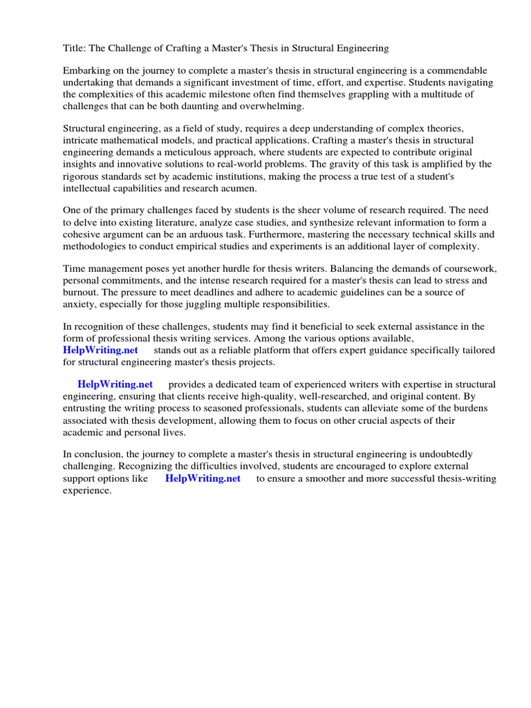 Master Thesis Examples Structural Engineering | PDF