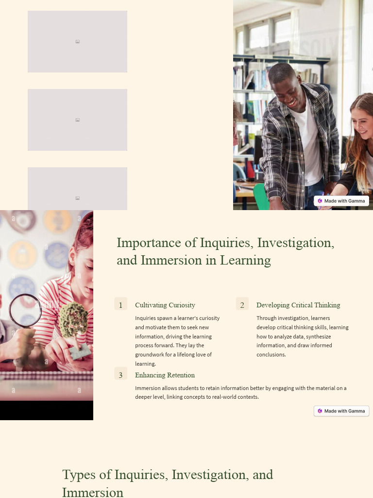 Definition of Inquiries Investigation and Immersion | PDF | Learning | Project Based Learning