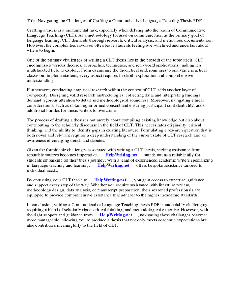 Communicative Language Teaching Thesis PDF | PDF | Language Education | Learning