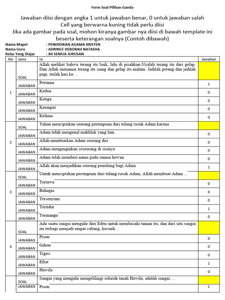 Form-Soal-Ganda, UAS 2023 PAK | PDF