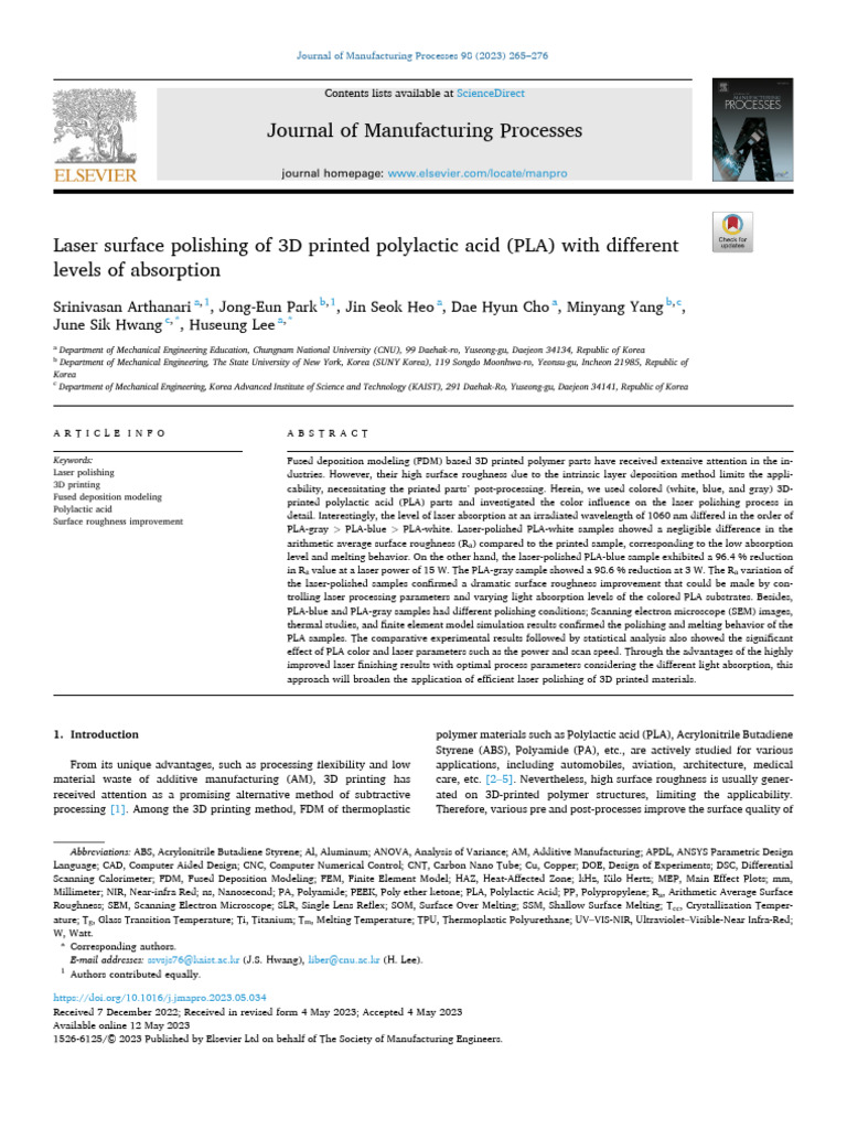NIR Nanosecond Laser - Coloured PLA | PDF | 3 D Printing | Surface Roughness
