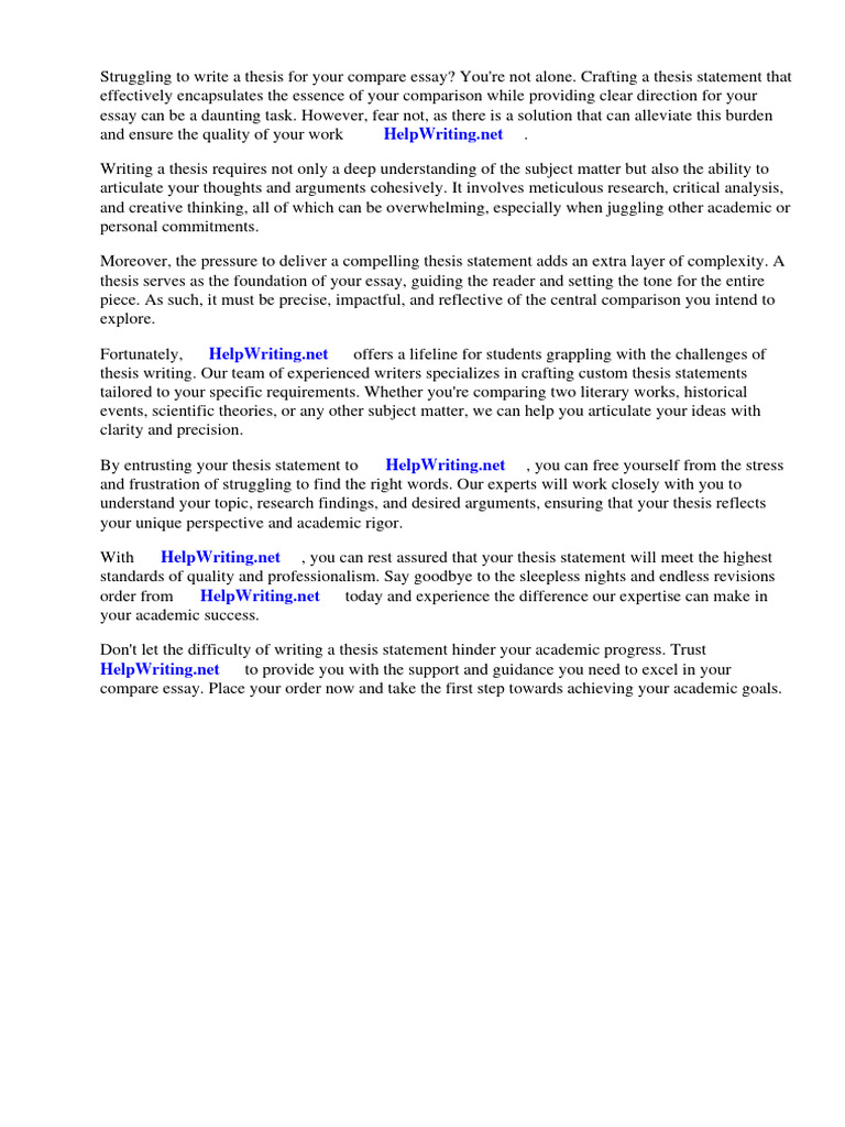 Examples of Thesis Statements For Compare Essay | PDF