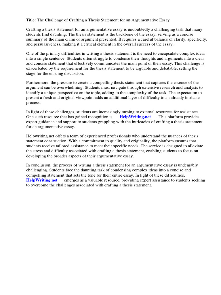 Write Thesis Statement Argumentative Essay | PDF | Career & Growth