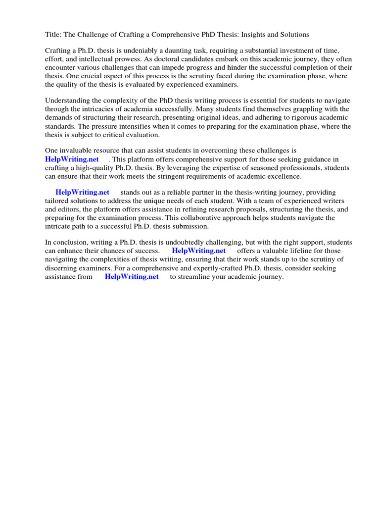 PhD Thesis Writing Support | PDF | Thesis | Doctor Of Philosophy