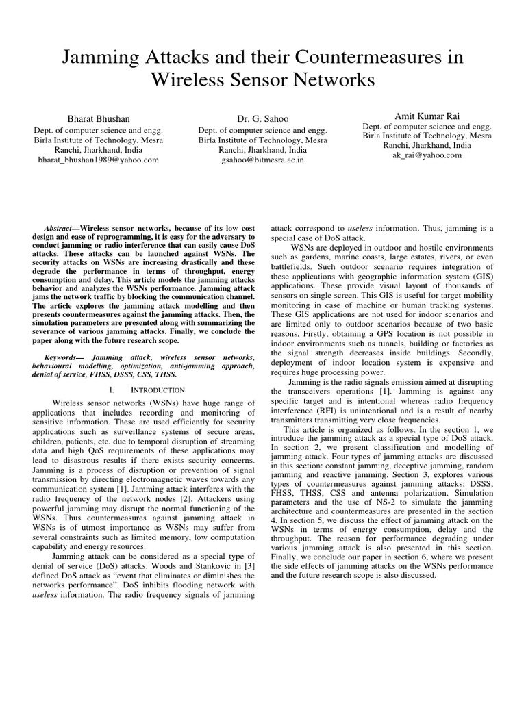 Jamming Attacks And Their Countermeasures In Wsn Pdf