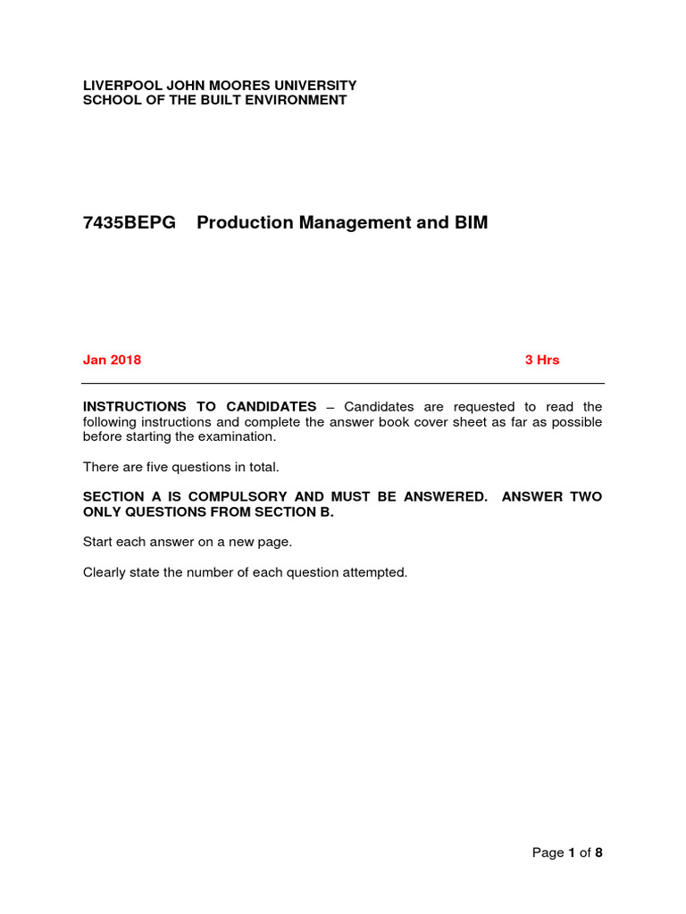 Exam Questions With Model Answer - 1 | PDF | Building Information Modeling | Product Lifecycle