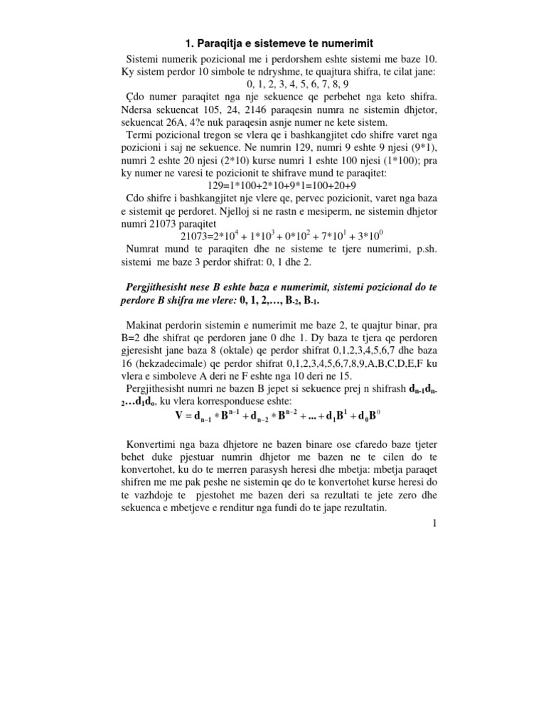 Paraqitja Sistemet e Numerimit | PDF