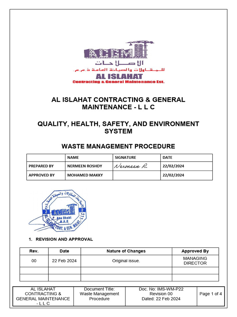 P22-Waste Management Procedure | PDF | Waste | Waste Management