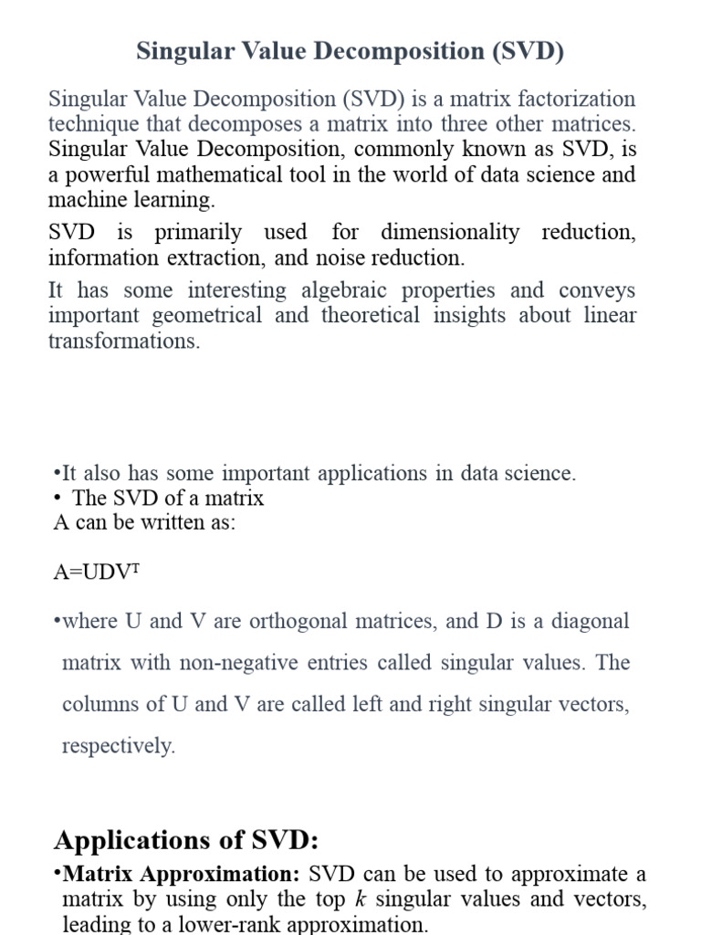 SVD and PCA in Data Science Applications | PDF | Logistic Regression ...