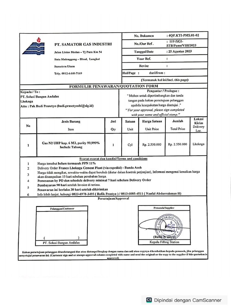 Surat Penawaran PT. SBA N2 | PDF