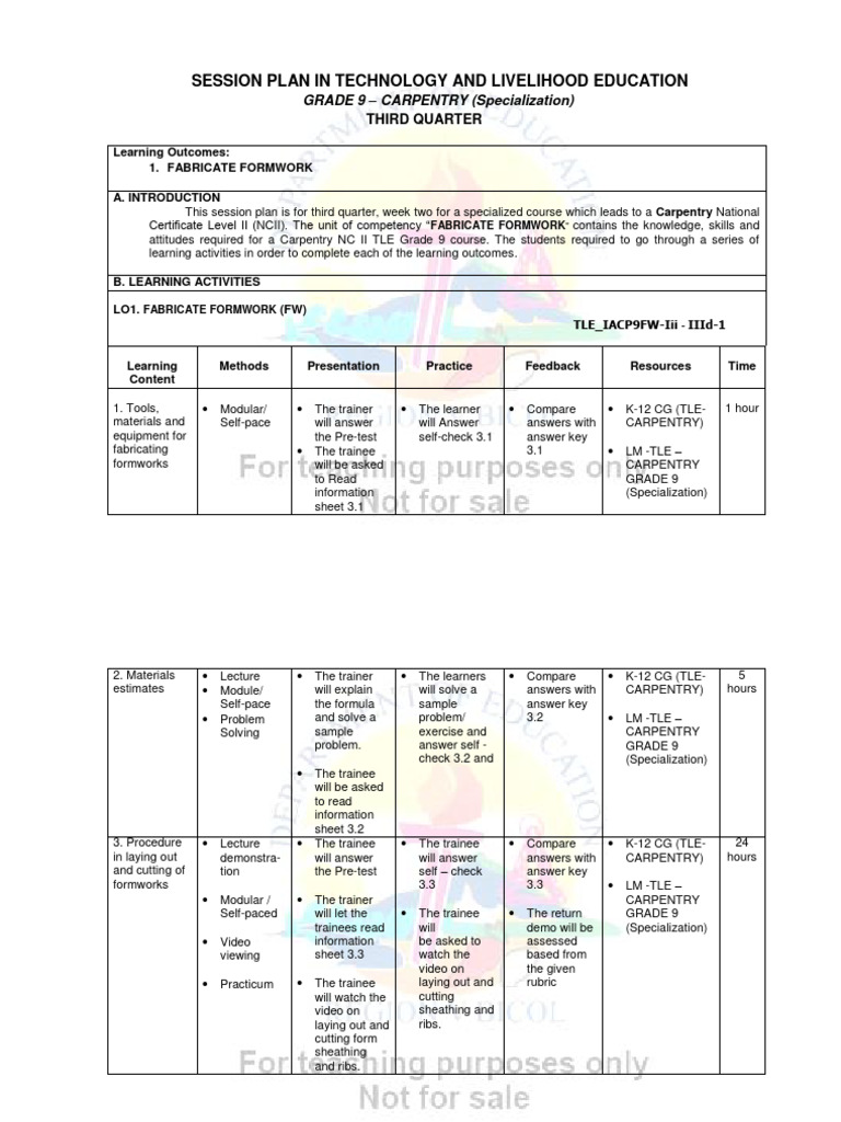 Grade 9 Carpentry, 3RD Quarter | PDF