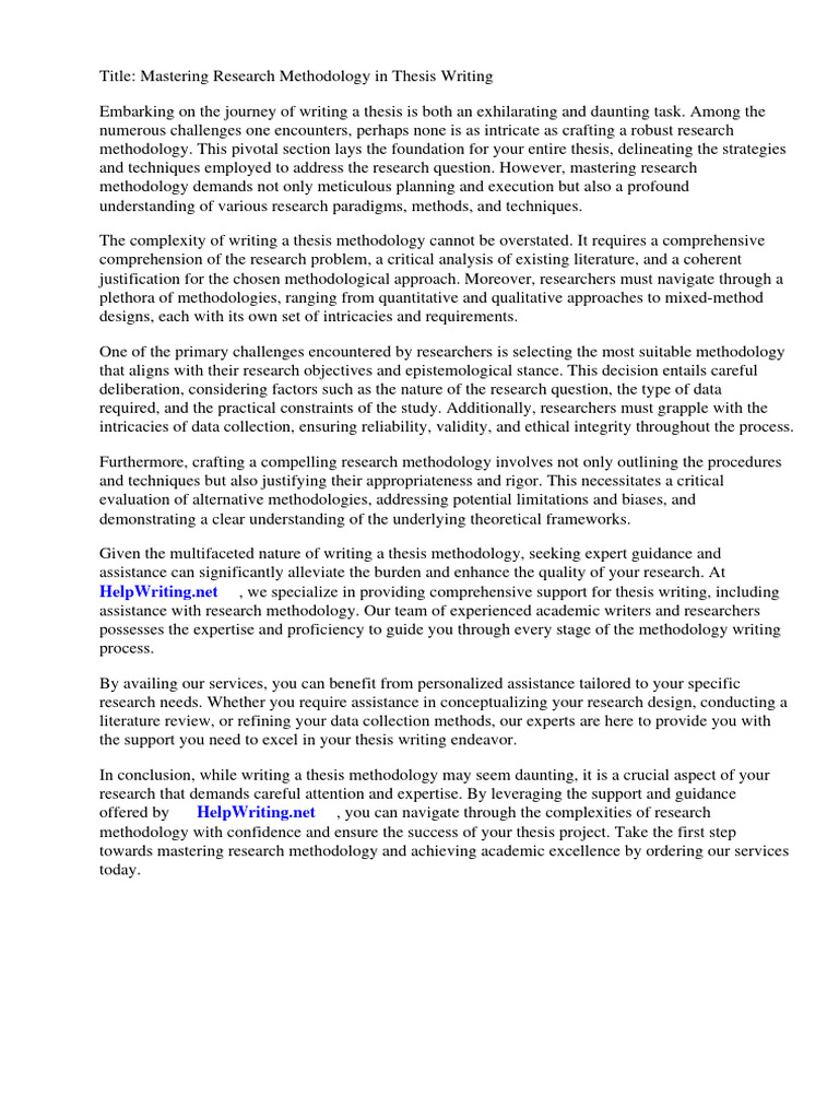 How to Write Research Methodology Thesis | PDF