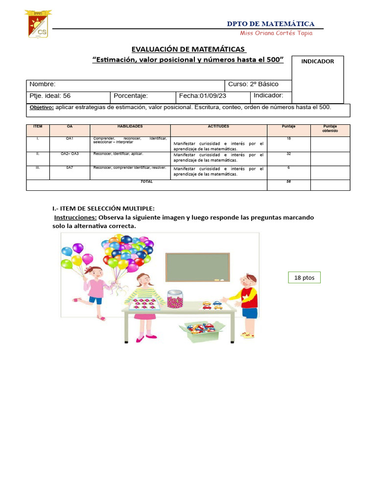 Evaluación De Matemáticas Pdf