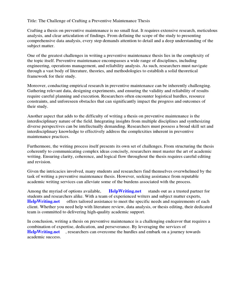 Preventive Maintenance Thesis | PDF | Interdisciplinarity | Theory