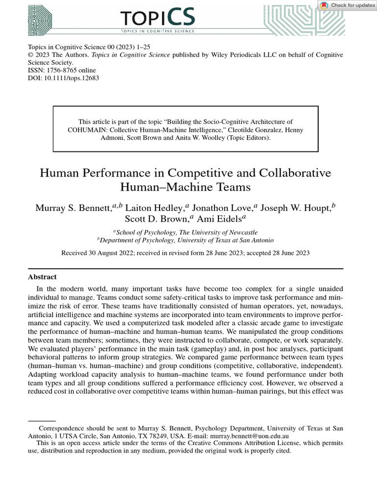 Human-Machine Team Performance Analysis | PDF | Collective Intelligence | Intelligence