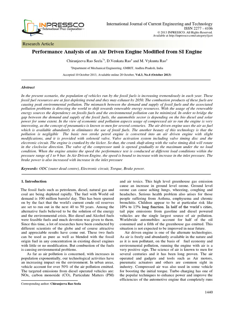 4 Performance Analysis of An Air Driven Engine Modified From SI Engine ...