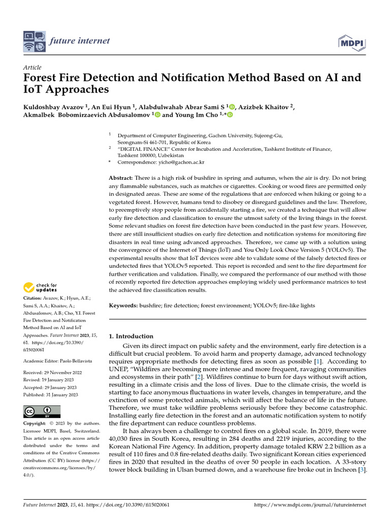 Forest Fire Detection And Notification Method Based On Ai And Iot Approaches Pdf Wildfire 
