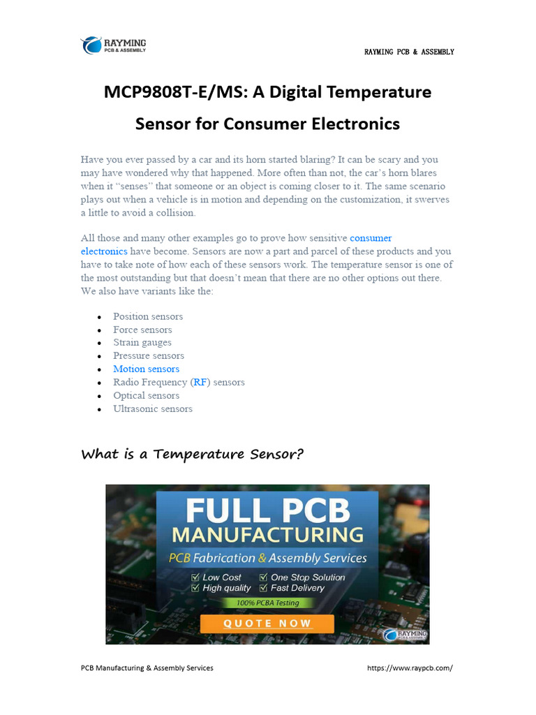 MCP9808T E MS A Digital Temperature Sensor For Consumer Electronics | PDF | Sensor | Computer ...