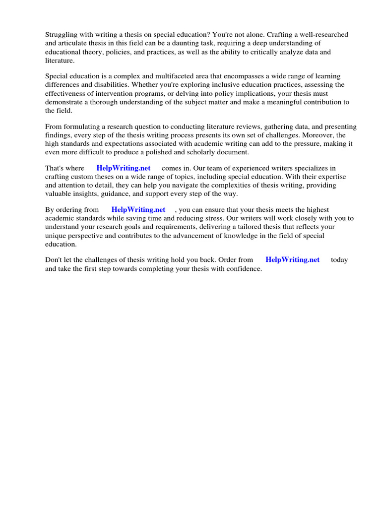 Sample Thesis Special Education | PDF | Thesis | Special Education