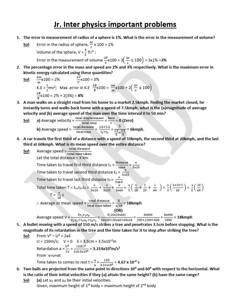 Jr physics problems-converted | PDF | Applied And Interdisciplinary Physics | Motion (Physics)