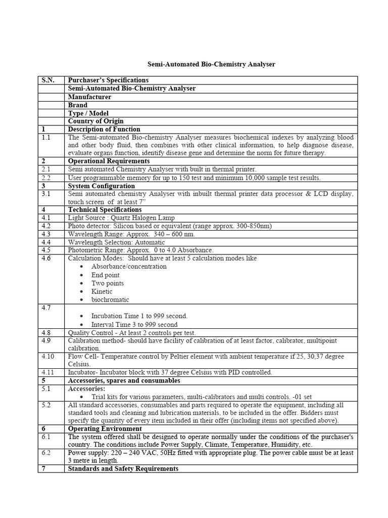 Semi-Automated Bio-Chemistry Analyser | PDF | Calibration | Physical Sciences