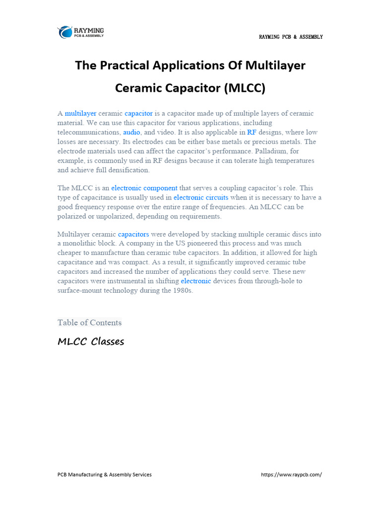 The Practical Applications of Multilayer Ceramic Capacitor (MLCC) | PDF | Capacitor | Printed ...