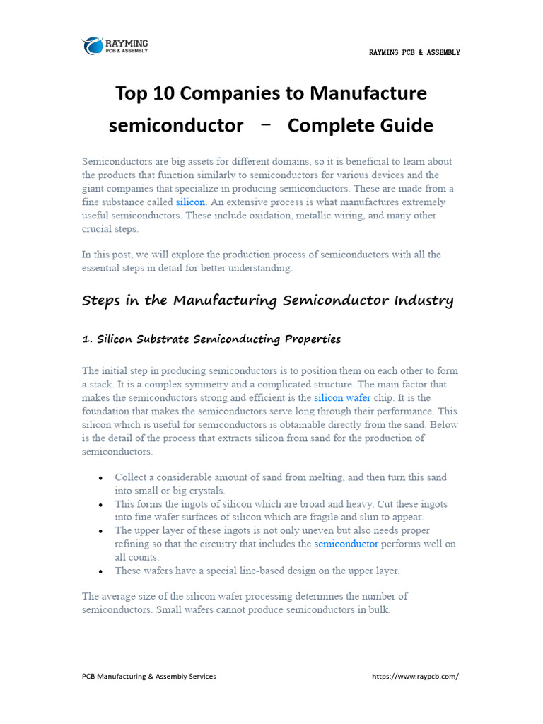 Top 10 Companies To Manufacture Semiconductor - Complete Guide | PDF | Semiconductor Device ...