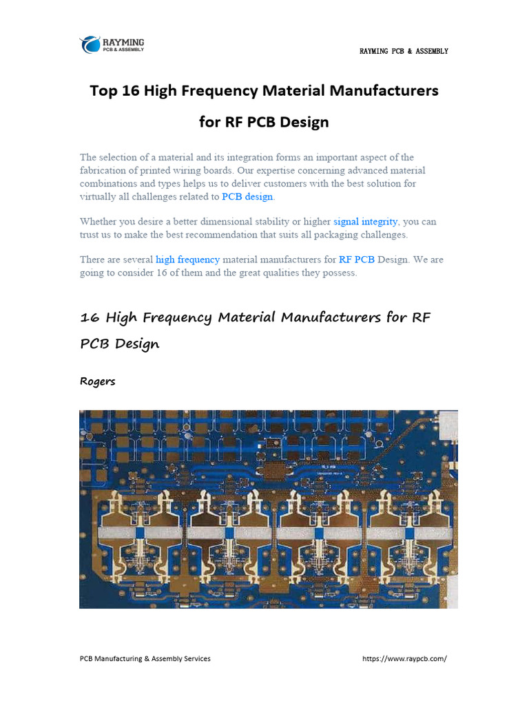 Top 16 High Frequency Material Manufacturers For RF PCB Design | PDF ...
