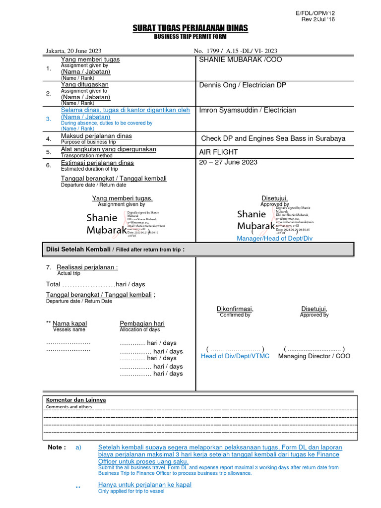 1799 - Business Trip Permit Form - Sea BASS | PDF