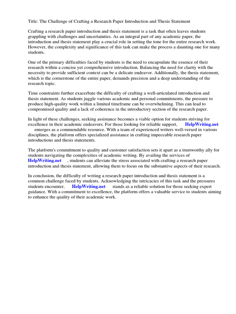 Research Paper Introduction Thesis Statement | PDF | Essays | Academic ...