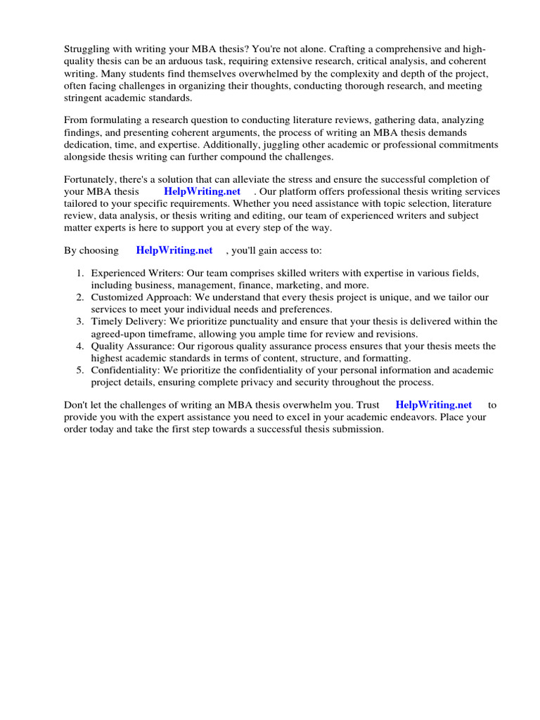 Mba Thesis Sample Free | PDF