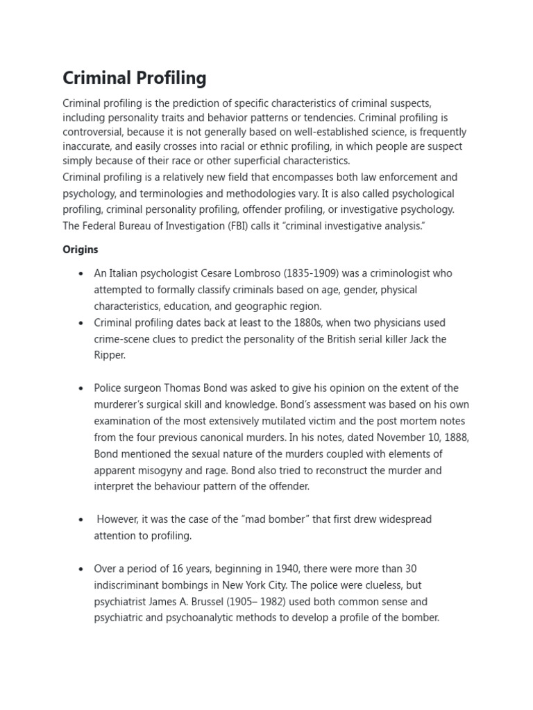 Origins and Evolution of Criminal Profiling | PDF | Offender Profiling ...