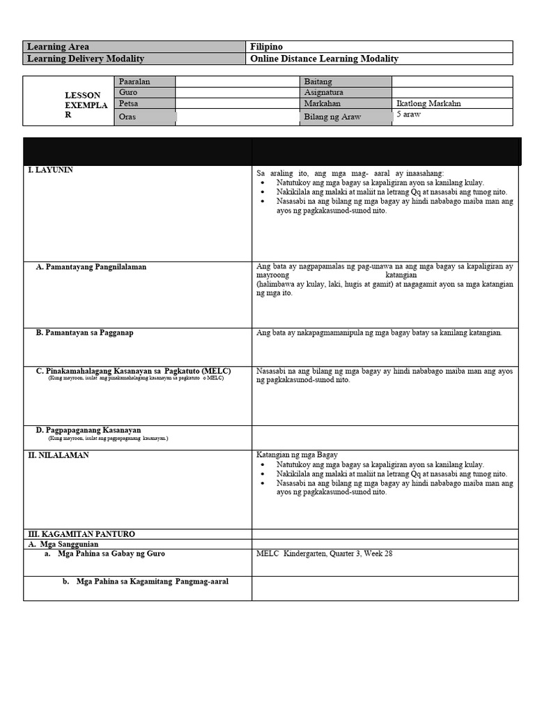 Lesson Exemplar Grade 6 Filipino | PDF