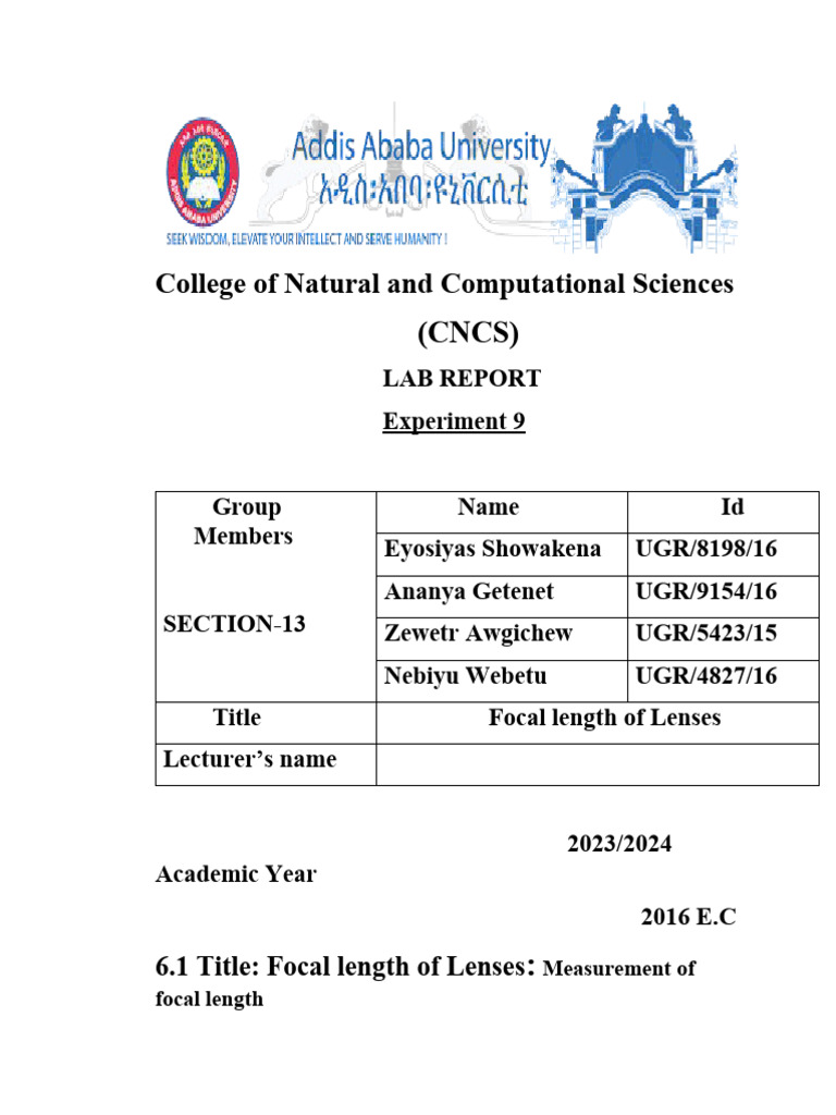 Focal Length Lab Report | PDF | Optics | Atomic