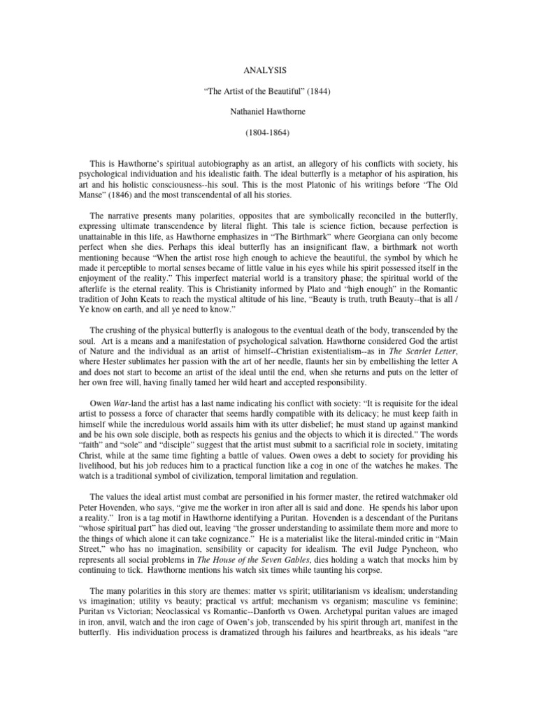 Hawthorne's "The Artist of the Beautiful" Analysis | PDF | Nathaniel ...