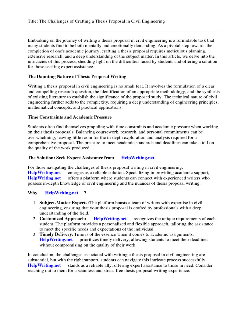 Thesis Proposal Sample For Civil Engineering | PDF | Engineering | Thesis