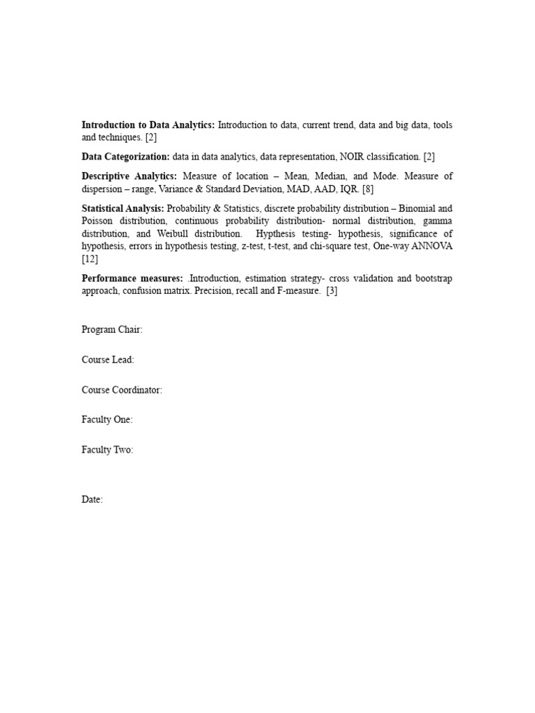 Data Analytics Syllabus | PDF