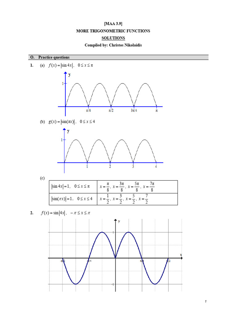 (Maa 3.9) More Trigonometric Functions - Solutions | Download Free PDF ...