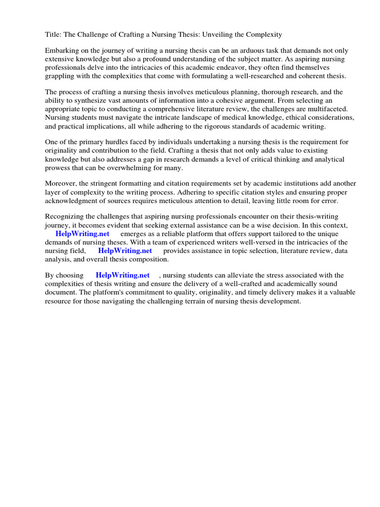 Nursing Thesis Title Examples | PDF