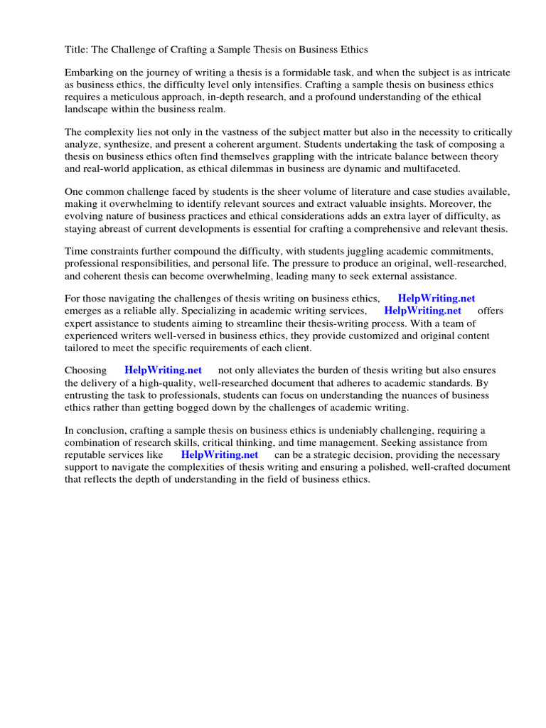 Sample Thesis On Business Ethics | PDF