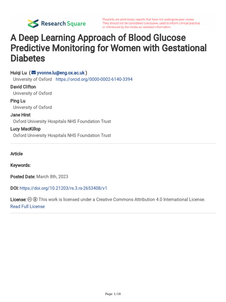 A Deep Learning Approach of Blood Glucose Predictive Monitoring For Women With Gestational ...