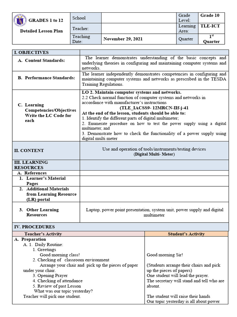 Detailed Lesson Plan - ICT | PDF | Usb | Learning