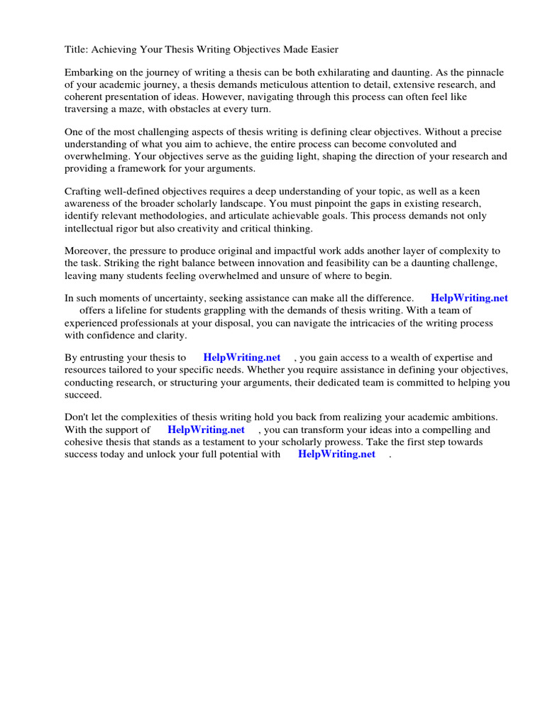 Thesis Writing Objectives | PDF | Thesis | Hypothesis
