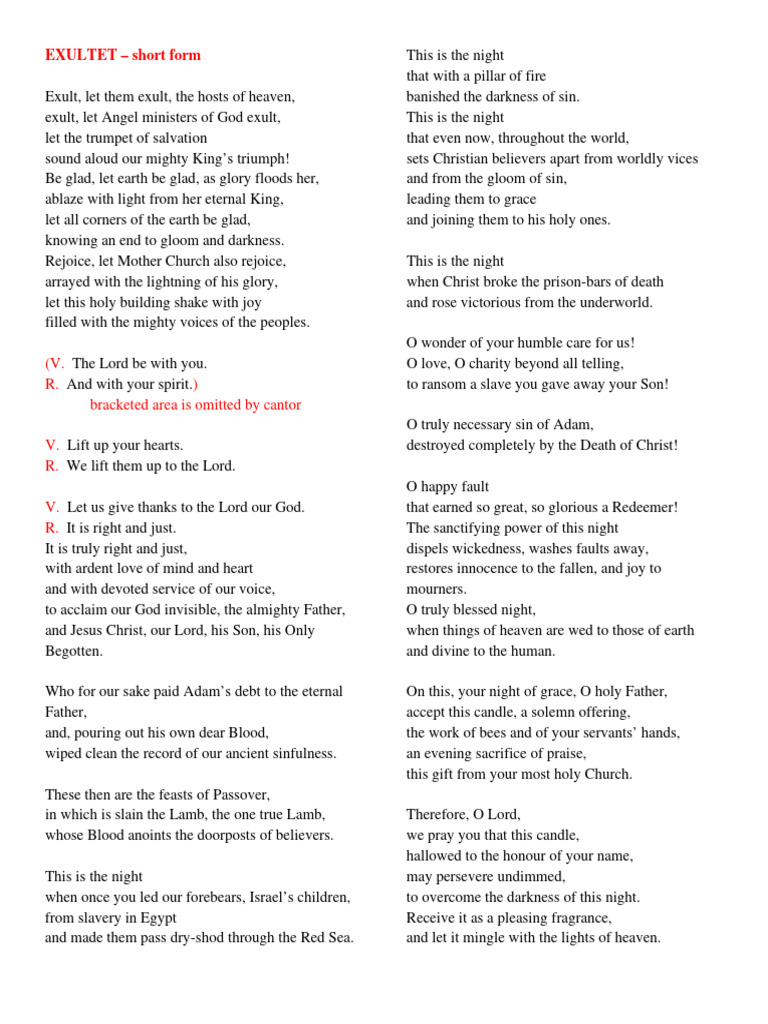 Songs For Easter Vigil - Exultet Glory To God Song of The Sea Exodus 15 ...