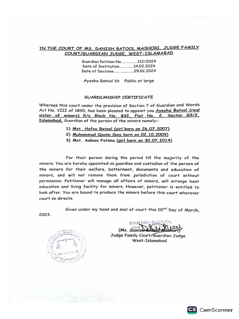 Guardianship Certificate | PDF